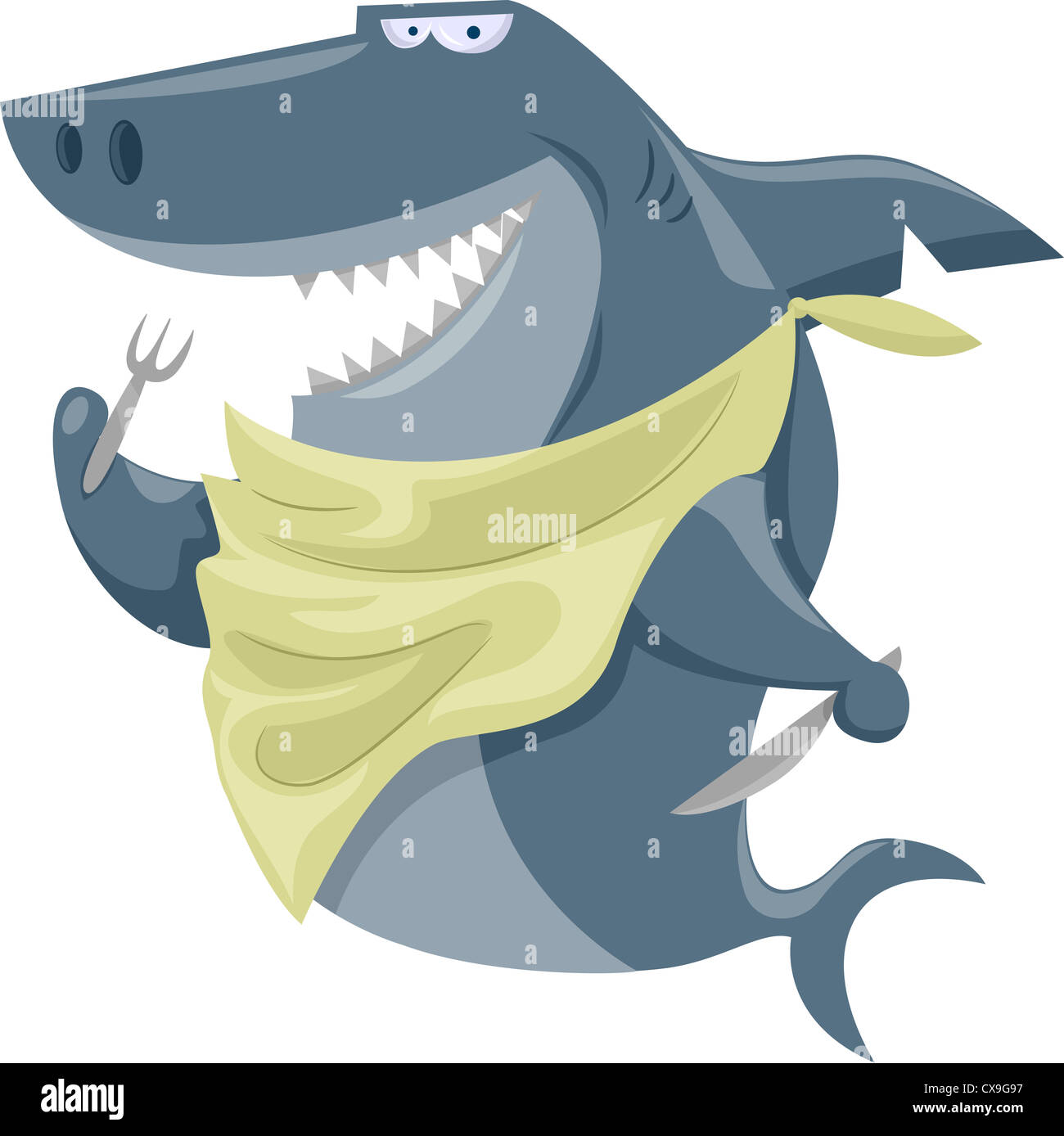 Illustration Featuring a Shark Wearing a Bib and Holding a Fork and a ...