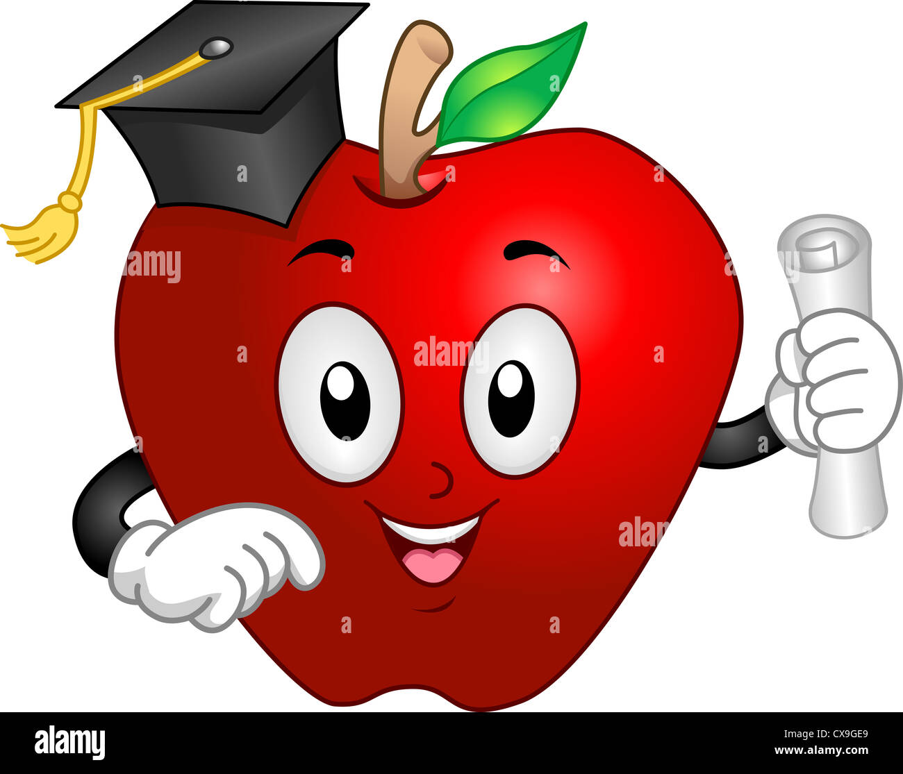 Illustration of an Apple Mascot Wearing a Graduation Cap and Holding a ...