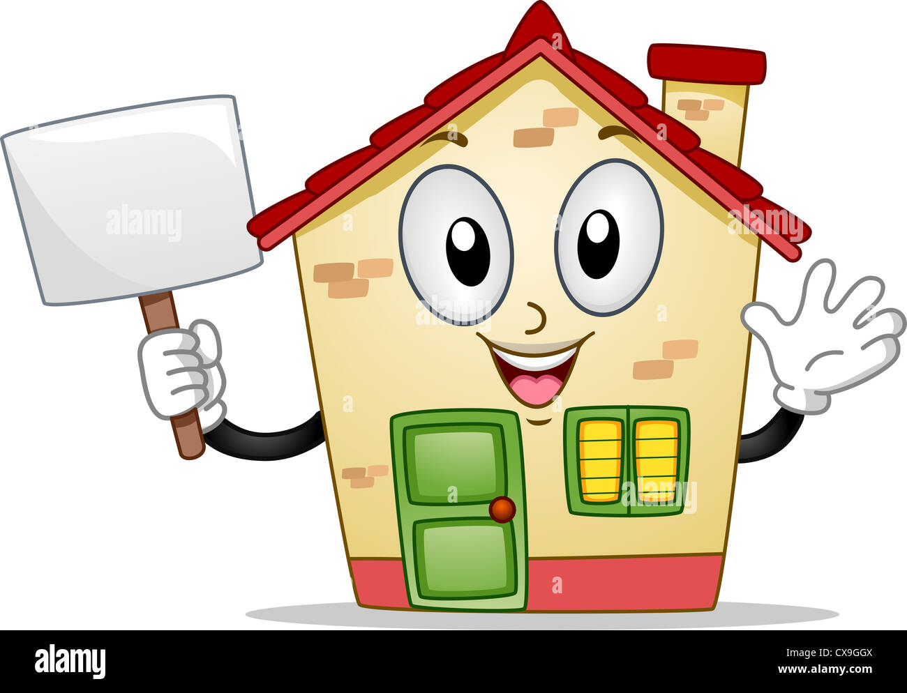 Mascot Illustration of a House Holding a Blank Board Stock Photo - Alamy