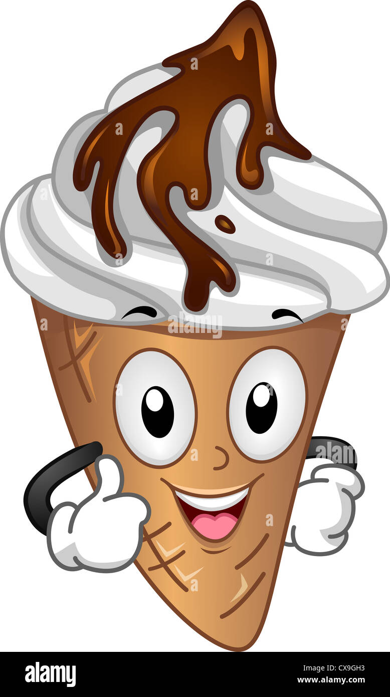 Mascot Illustration of a Vanilla Sundae with Chocolate Syrup on Top ...
