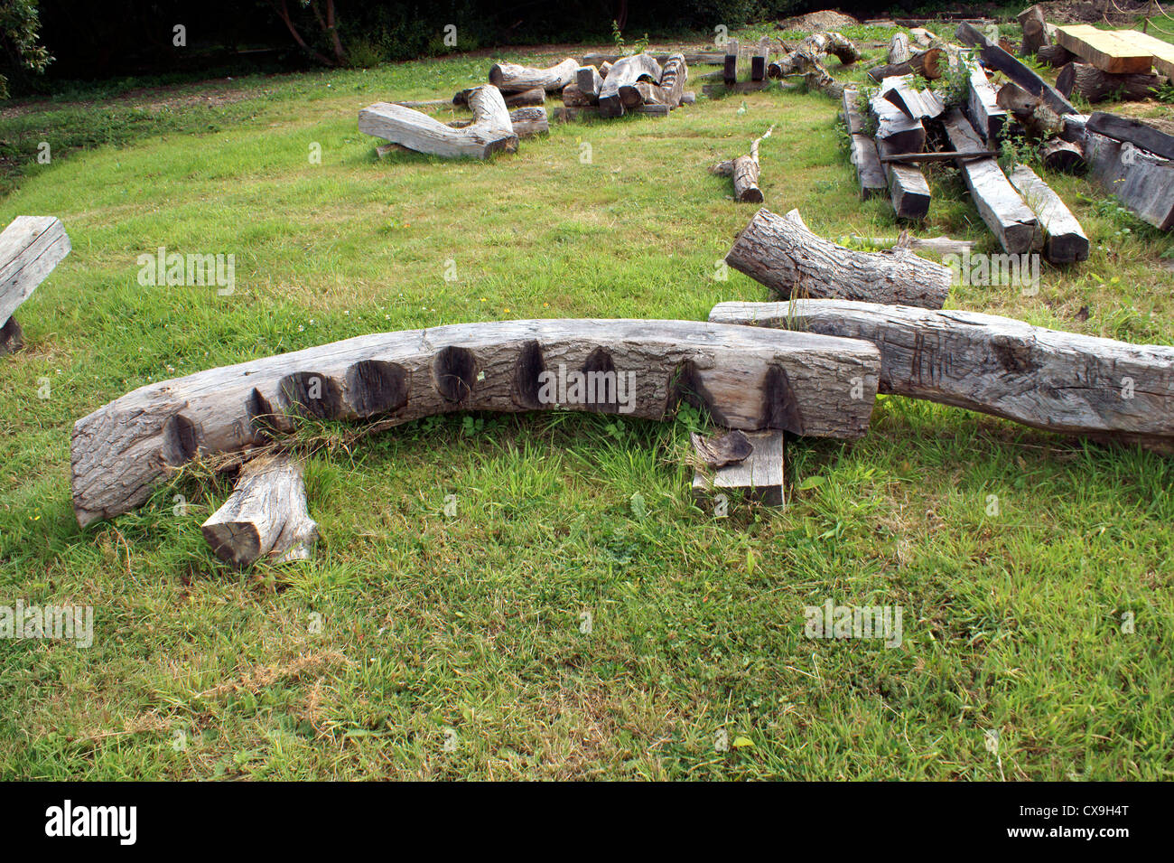 HAND MADE SHIPS BUCKLERS HARD. EXAMPLES OF HAND CARVED TIMBERS Stock ...