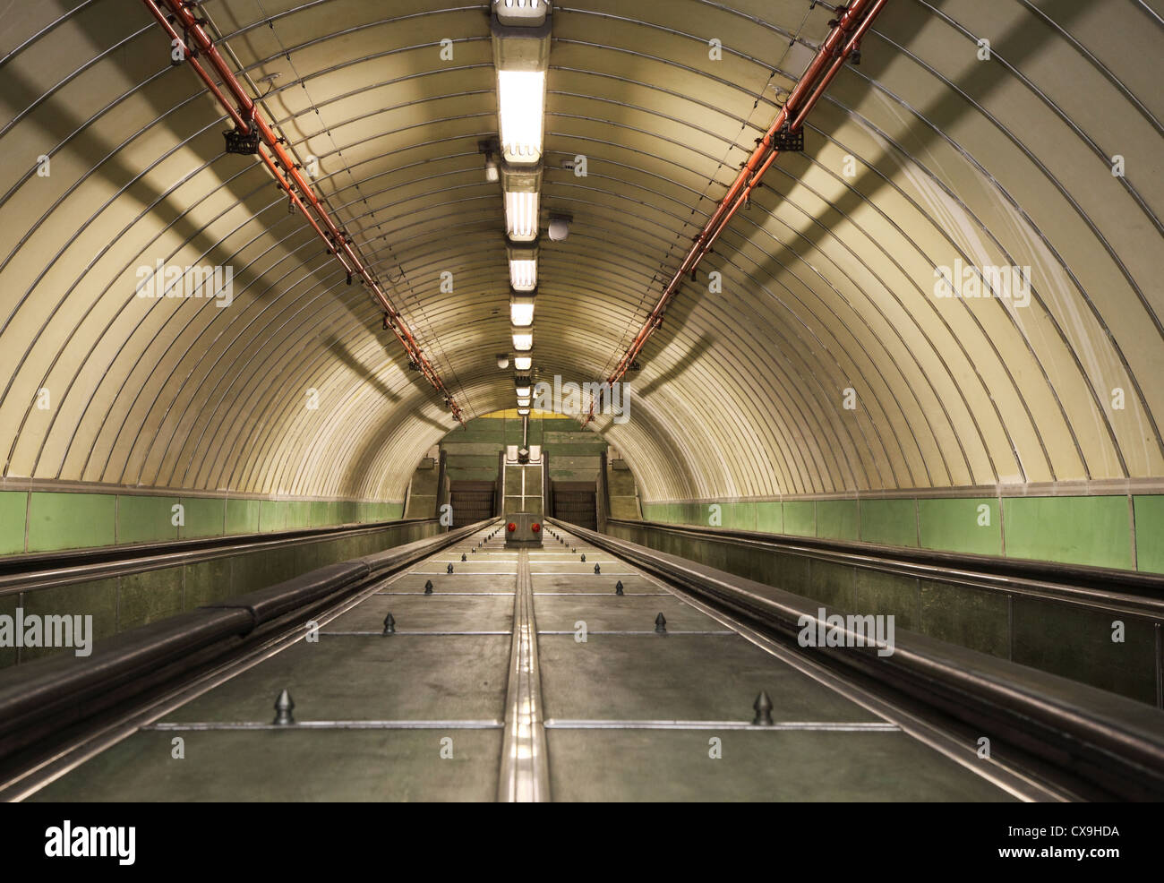 Looking down the south escalators Tyne pedestrian and cyclists' tunnel ...