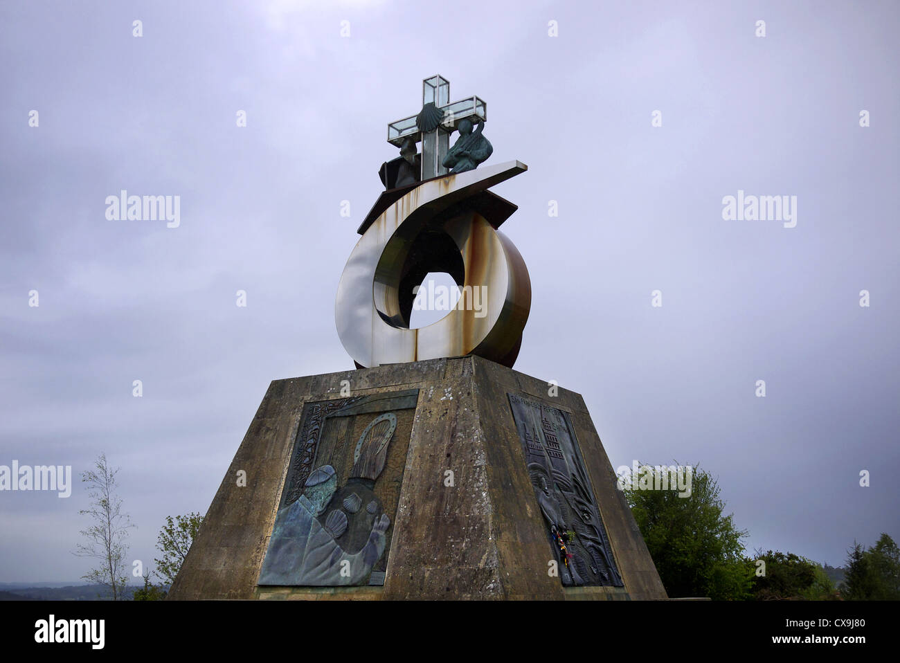 Monument commemorating visit of Pope John Paul II outside Santiago ...