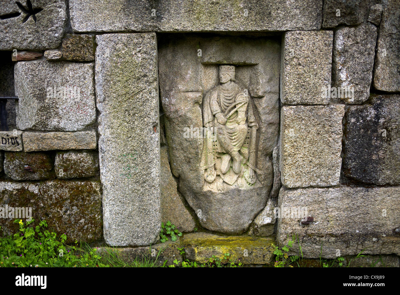 Stone carving of a pilgrim peregrino on the camino in Spain Stock Photo ...