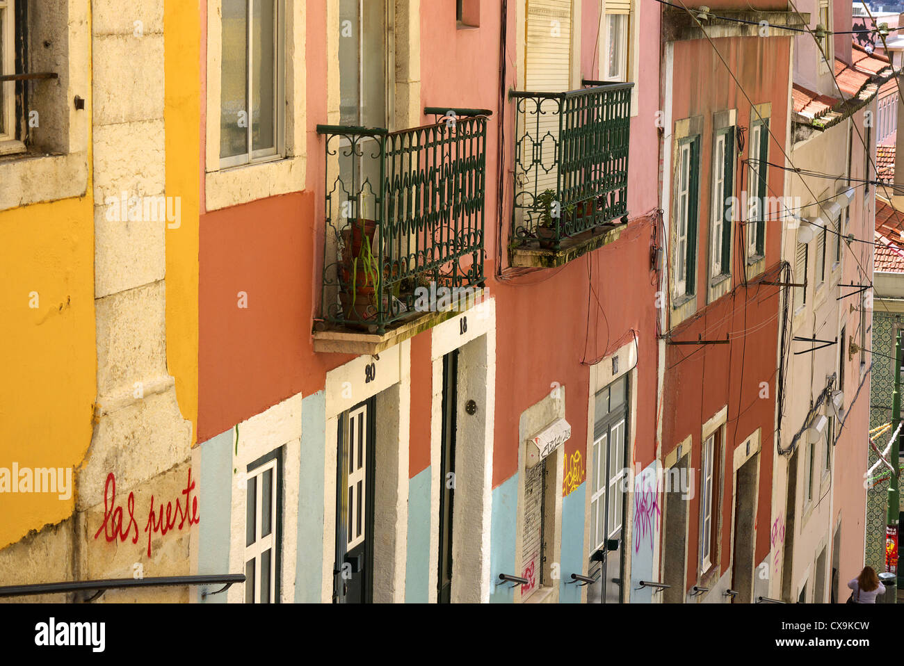 Steep terraced street in Lisbon, Portugal Stock Photo - Alamy