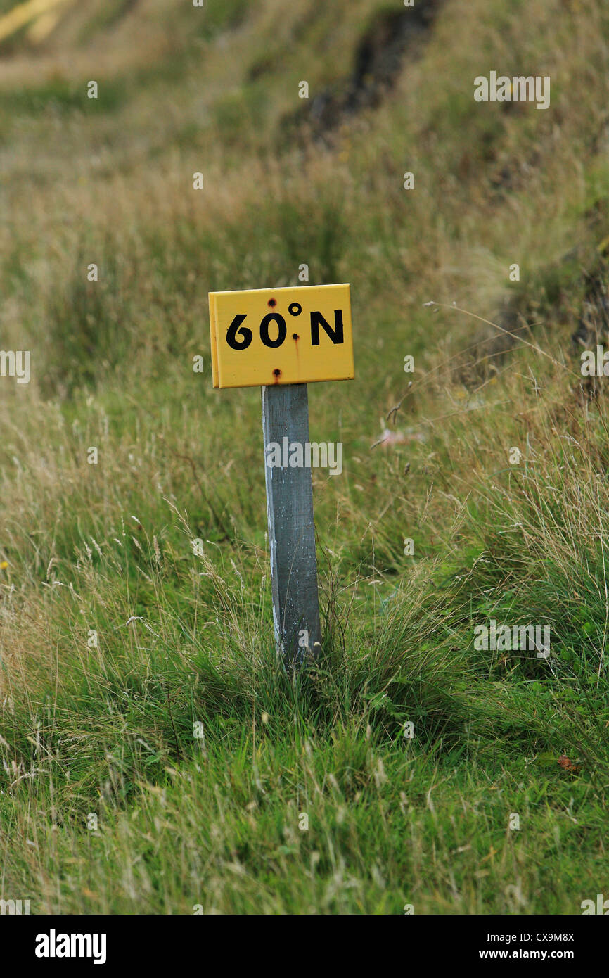 60 degrees north road sign at Channerwick, Shetland, Scotland, UK Stock ...