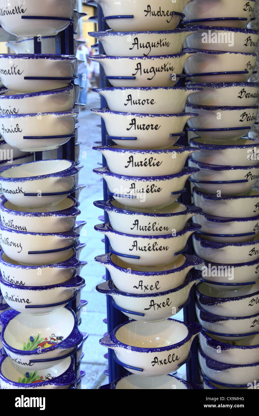 stack of blue & white bowls with names Stock Photo - Alamy