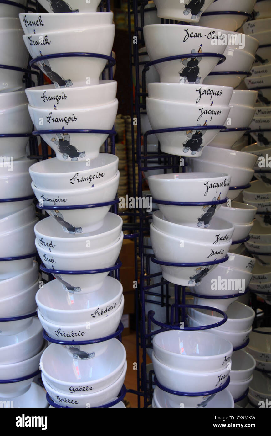 stack of blue & white bowls with names Stock Photo - Alamy
