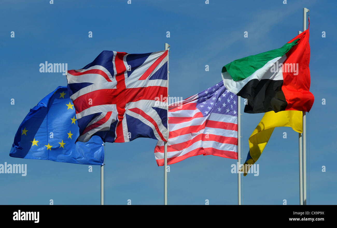 Flags of Great Britain, United Arab Emirates, EU, USA, Ukraine Stock ...