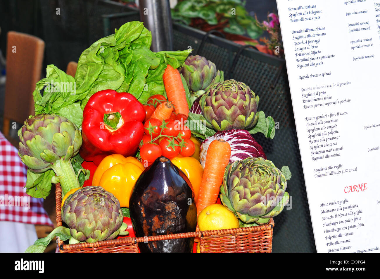 Vegetables on display at Italian restaurant in Rome, Italy Stock Photo ...
