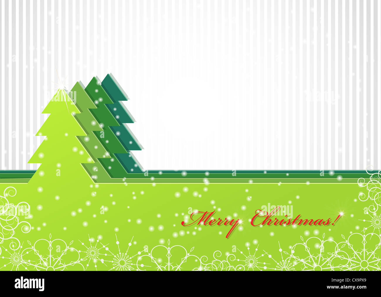 Christmas background with green trees. Invitation card Stock Photo - Alamy