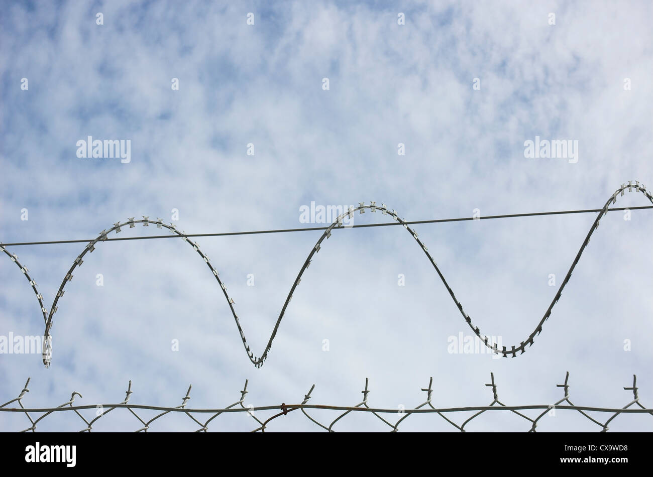 Security fence topped with razor wire Stock Photo - Alamy