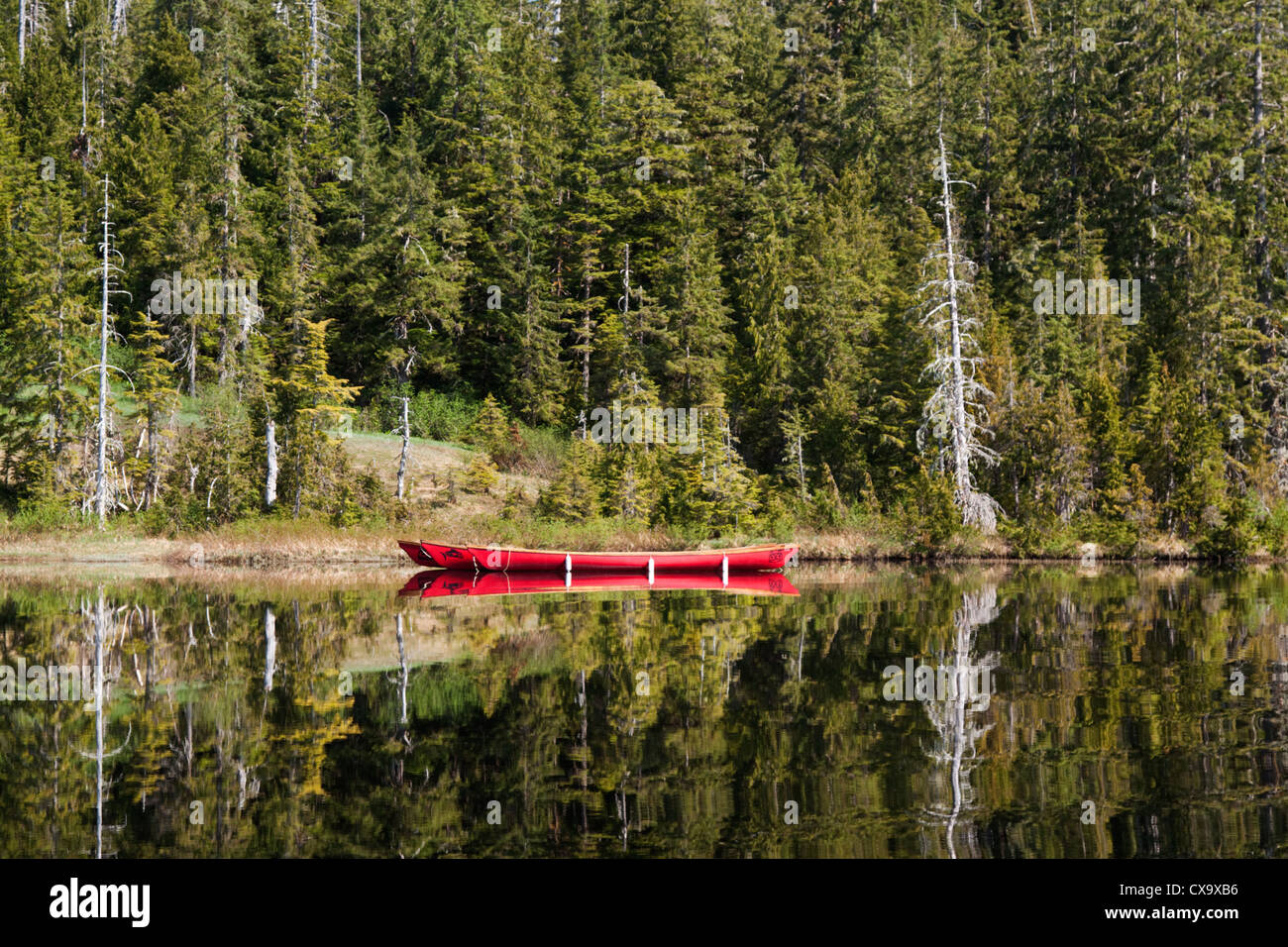 A red canoe on Lake Harriet Hunt, Ketchikan, Gateway County, Alaska ...