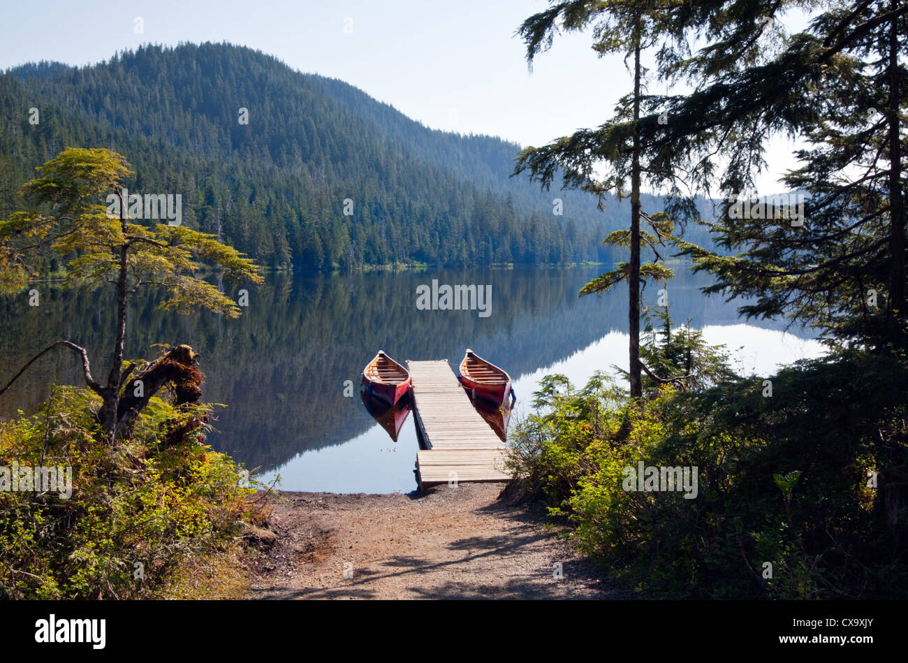 Two red canoes, Lake Harriett Hunt, Ketchikan, Gateway County Alaska ...