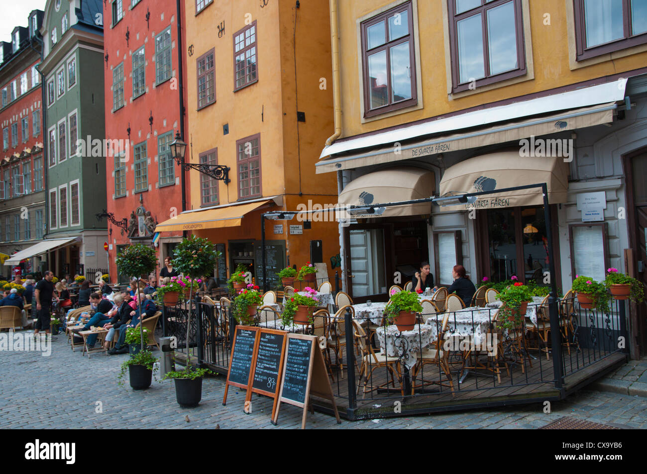 Cafe terrace Stortorget square Gamla Stan the old town Stockholm Sweden ...