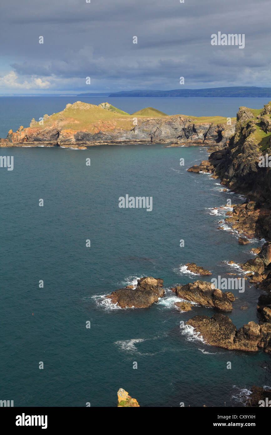 Rumps point on coastal path from Pentire point, North Cornwall, England ...