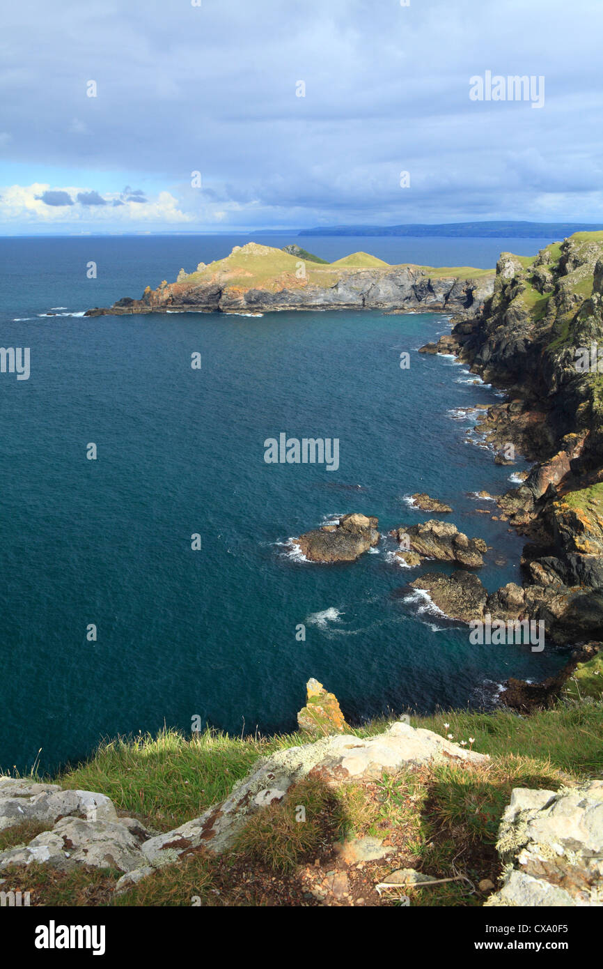 Rumps point on coastal path from Pentire point, North Cornwall, England ...