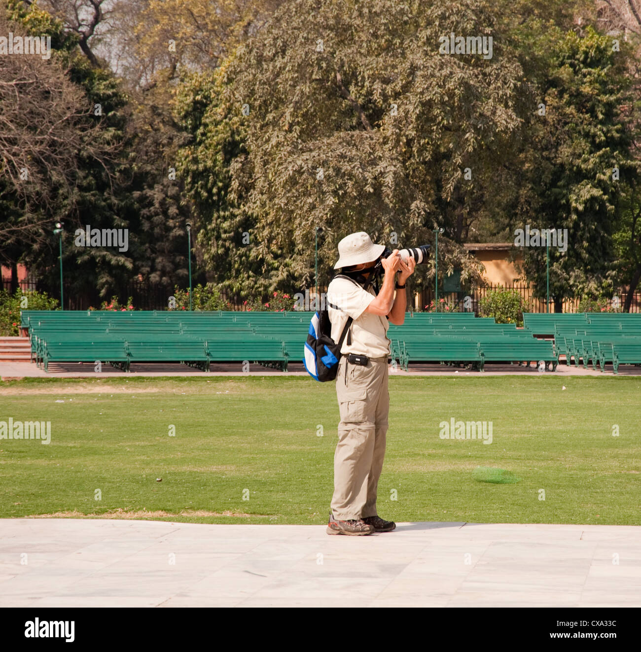 A tourist using a high powered camera inside the Red Court in New Delhi ...