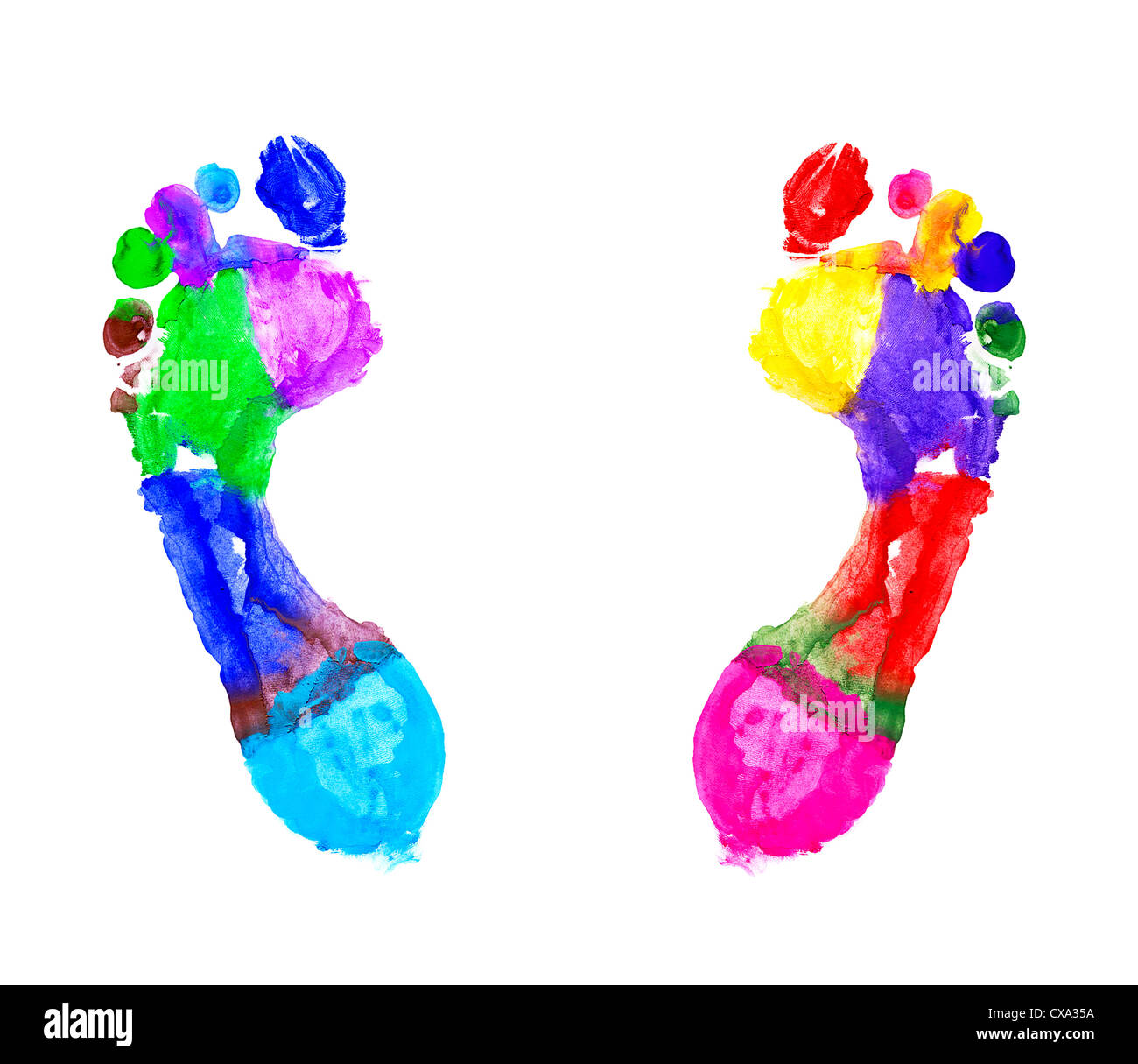 Multi Colored footprints on white background Stock Photo - Alamy