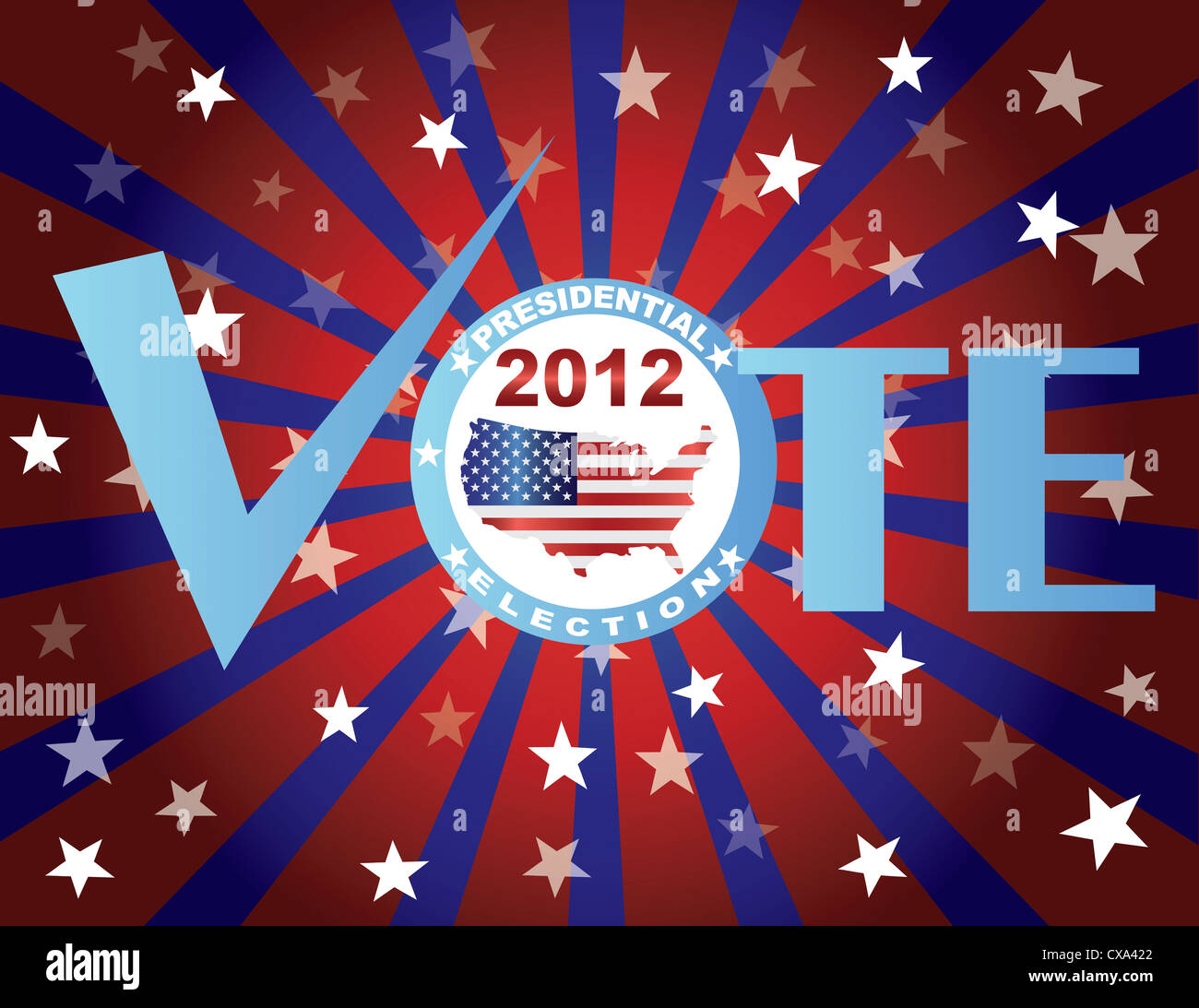 Vote Red White and Blue Stars Stripes Sun Rays Banner Illustration ...