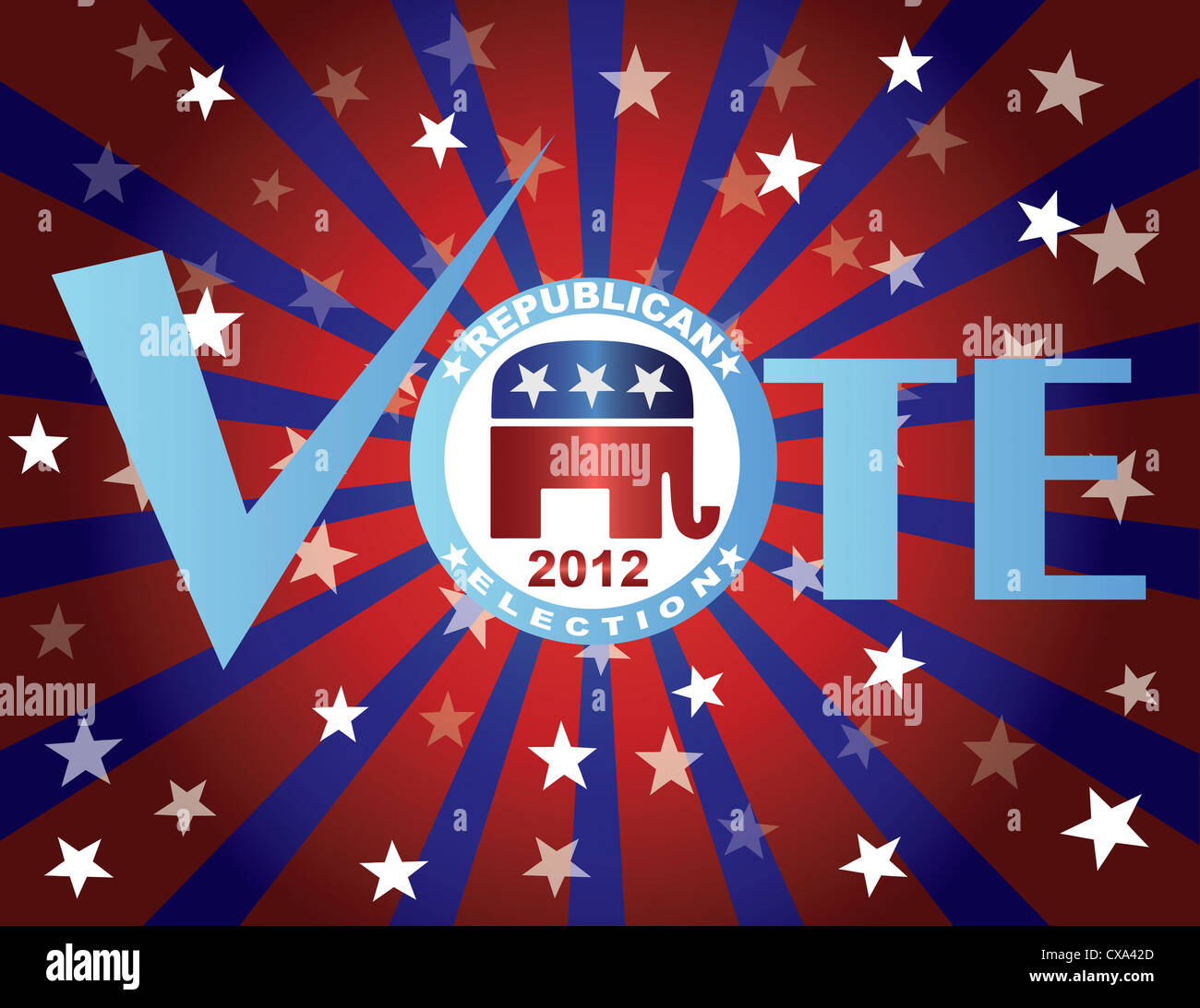 Vote Republican 2012 Red White and Blue Stars Stripes Sun Rays Banner ...
