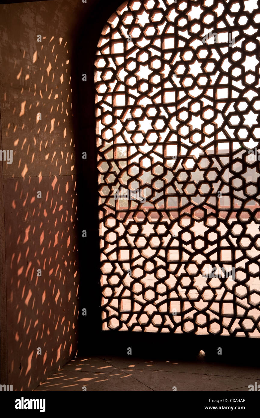 Light coming through the stone lattice at Humayun Tomb. This is inside ...