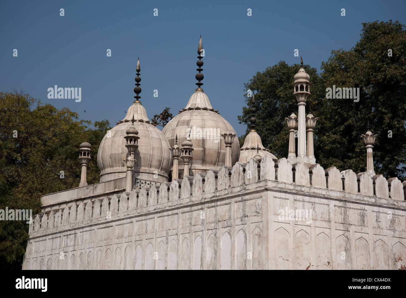Minarets and structure of Pearl Mosque inside Red Fort. This was a ...