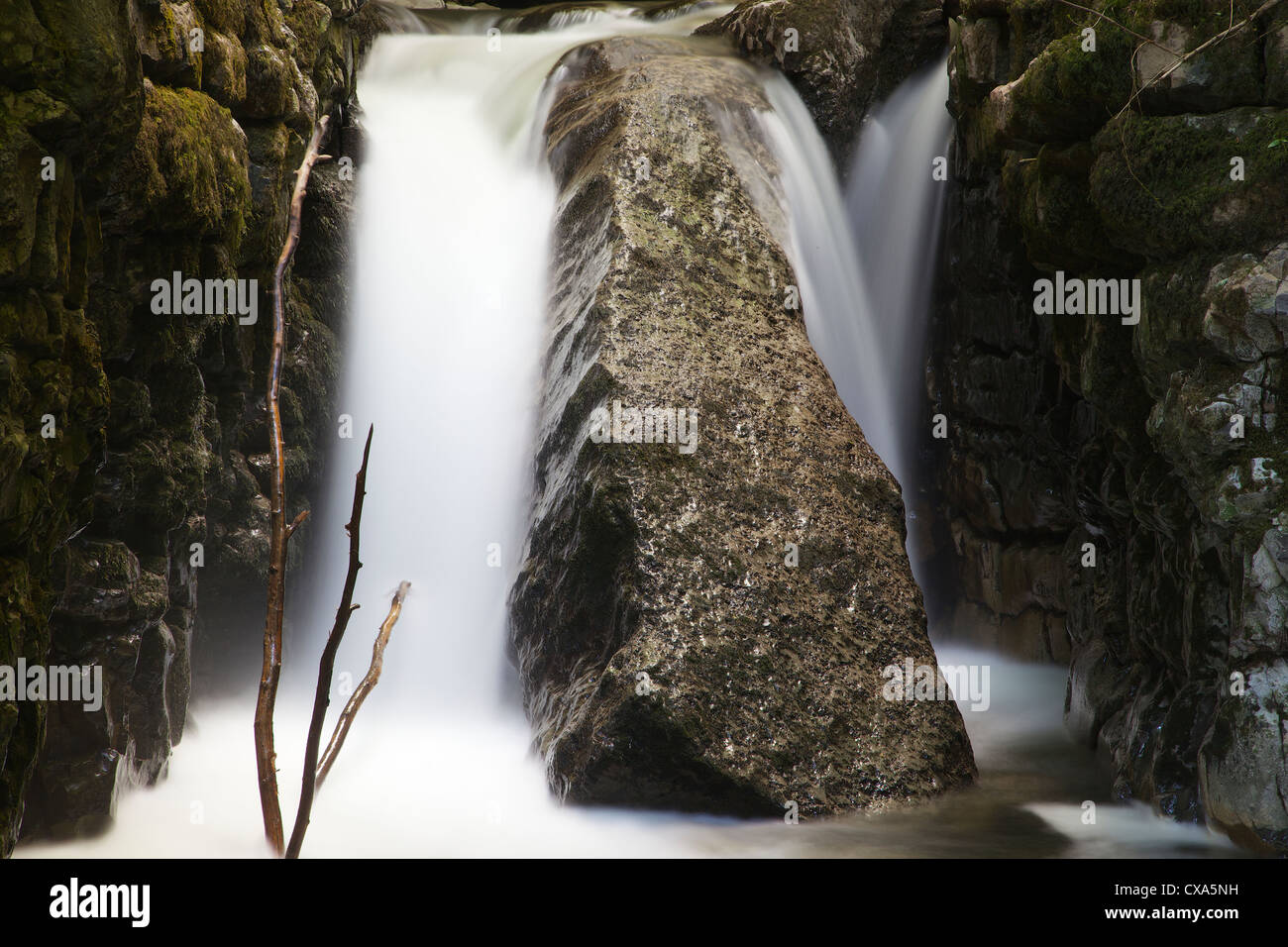 Waterfall in limestone gully at The Howk, Caldbeck, Lake District ...