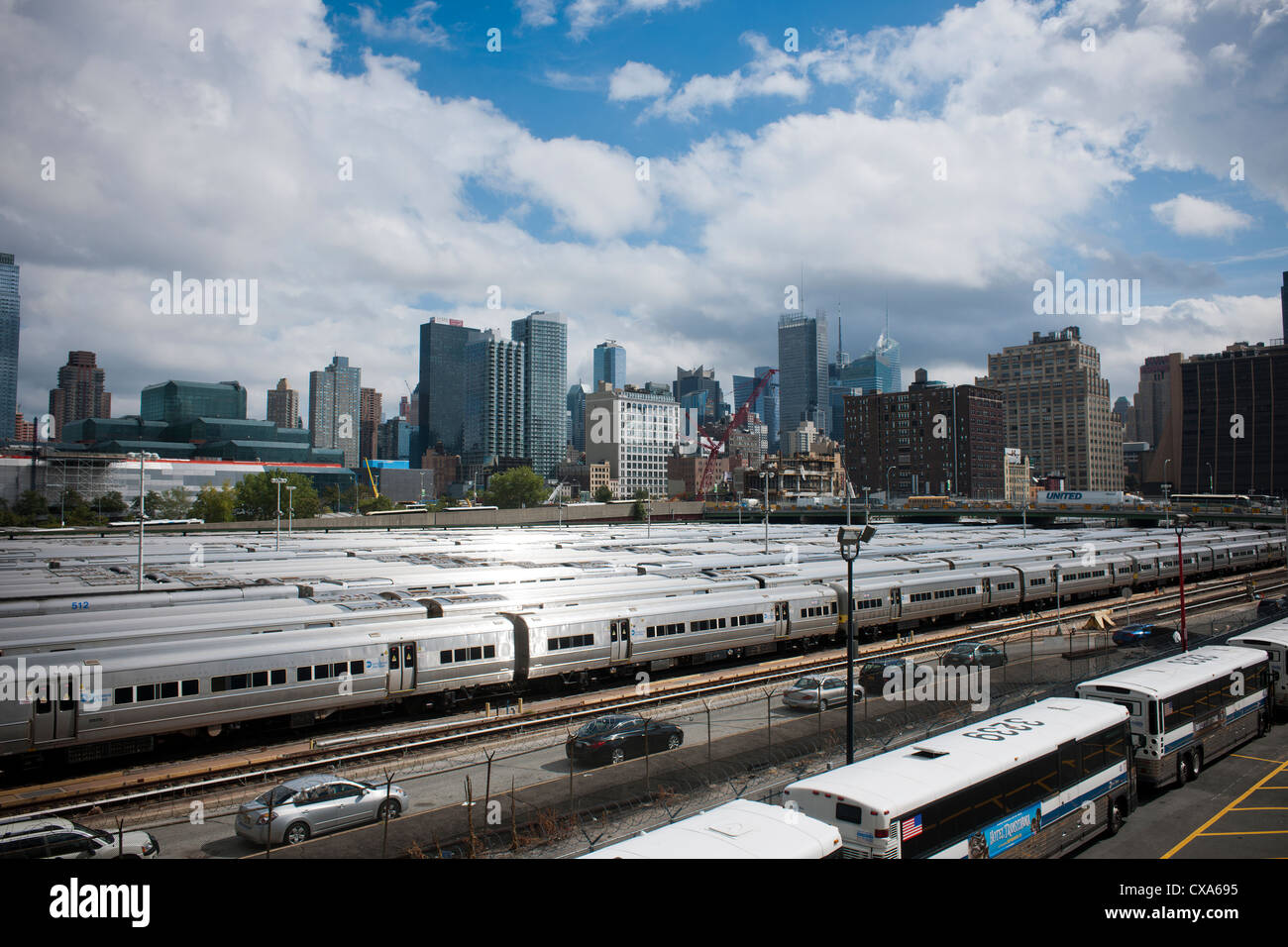 Long Island Railroad trains on layups in the Hudson Yards West in New ...