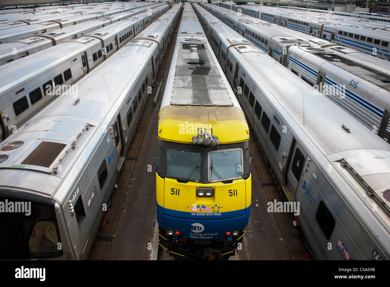 Long Island Railroad trains on layups in the Hudson Yards West in New ...