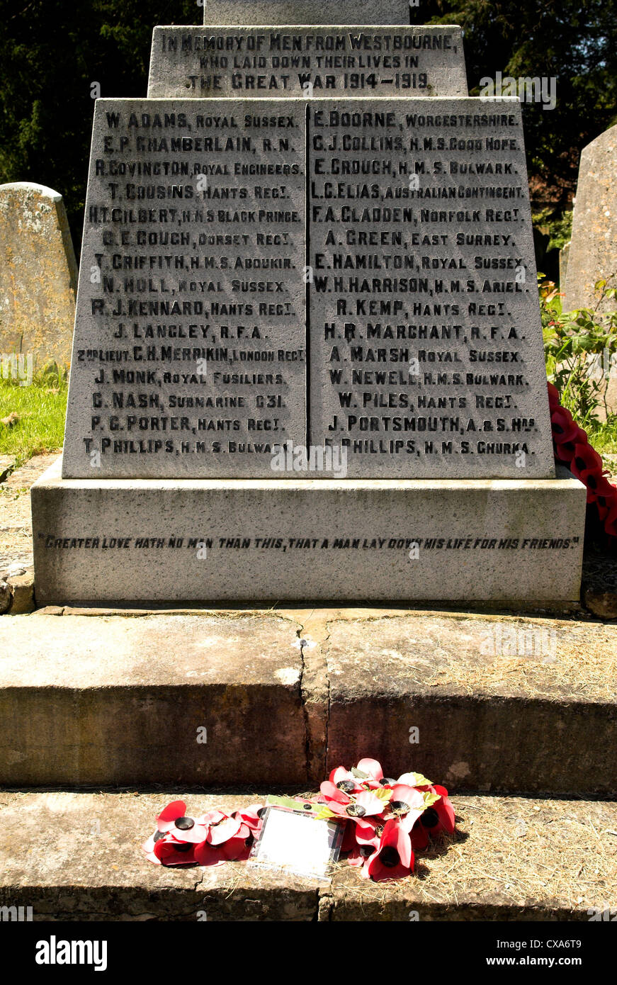 Westbourne War memorial in the grounds of the St John the Baptist ...