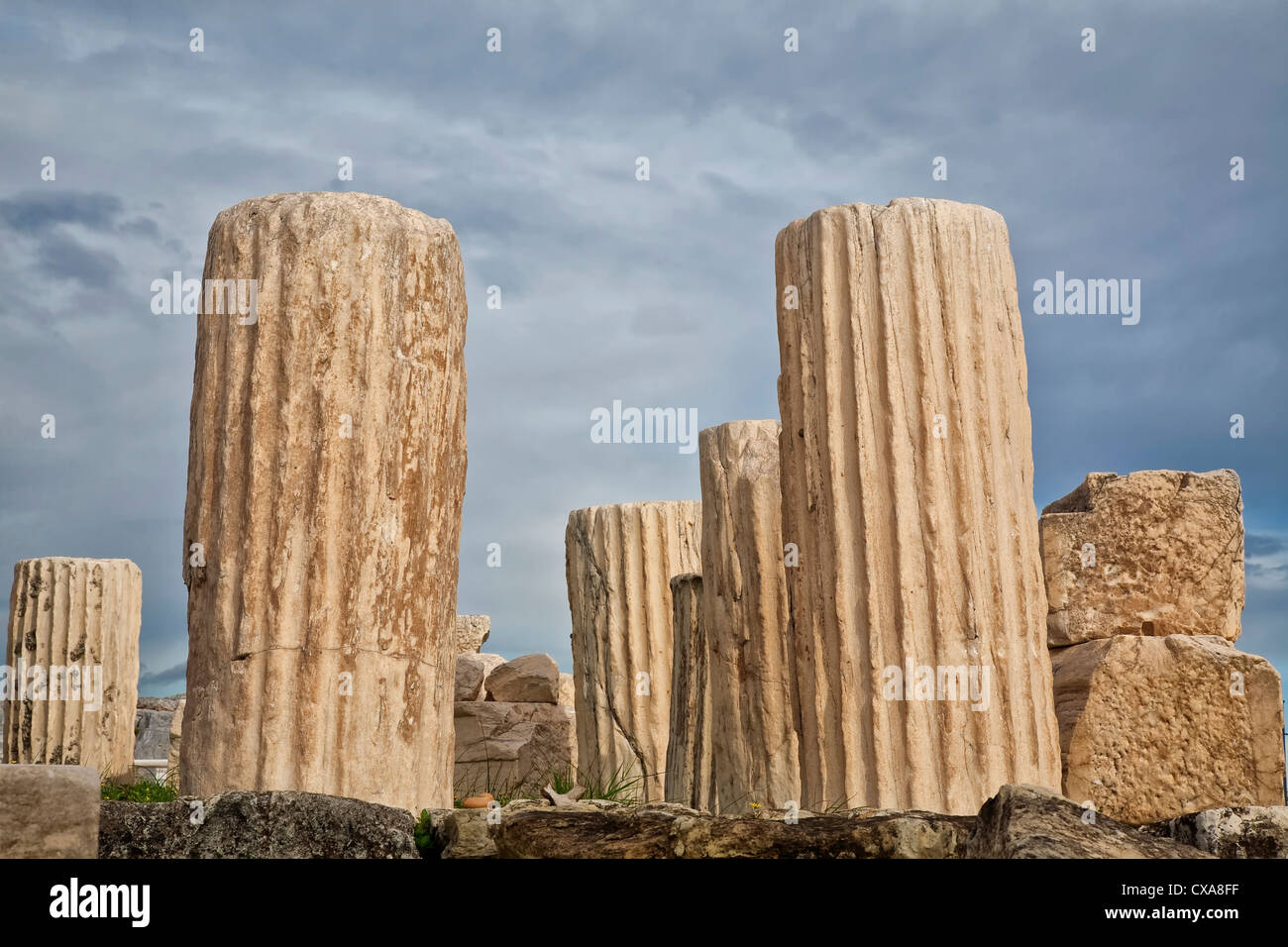 Rubble of columns surrounding the Parthenon, Athens, Greece Stock Photo ...