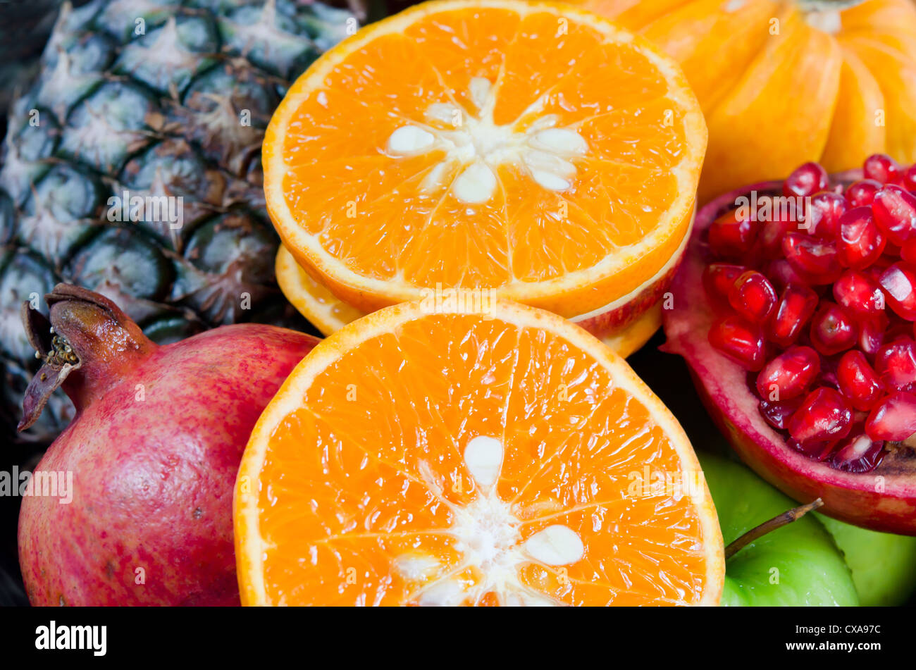 close up of fresh various tropical fruits Stock Photo - Alamy