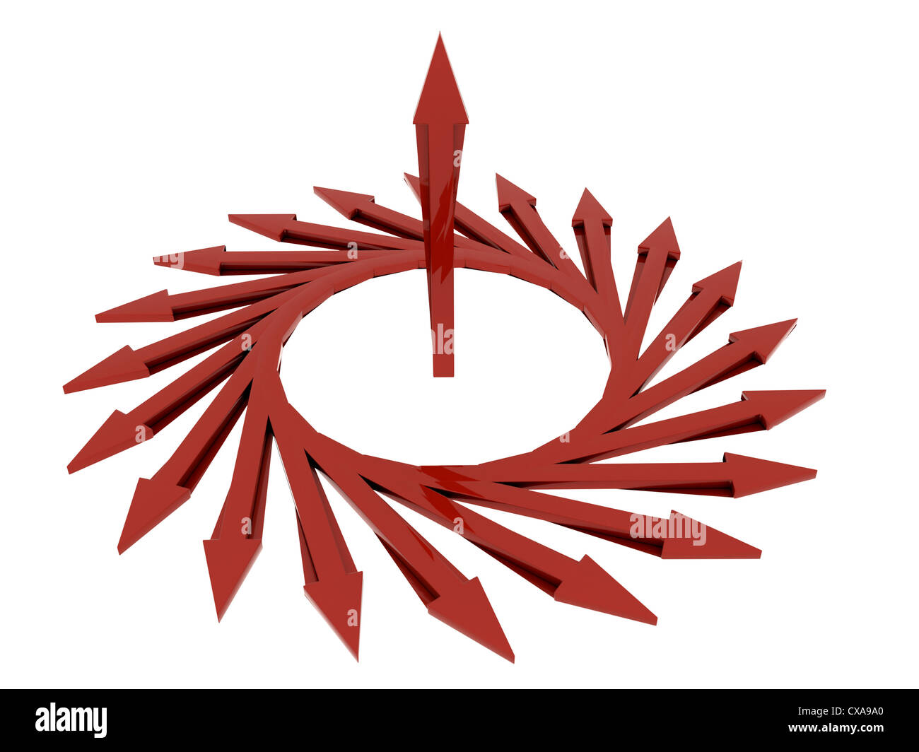 Arrows spiraling outward from center point. Circular arrow. Arrow showing direction Stock Photo ...