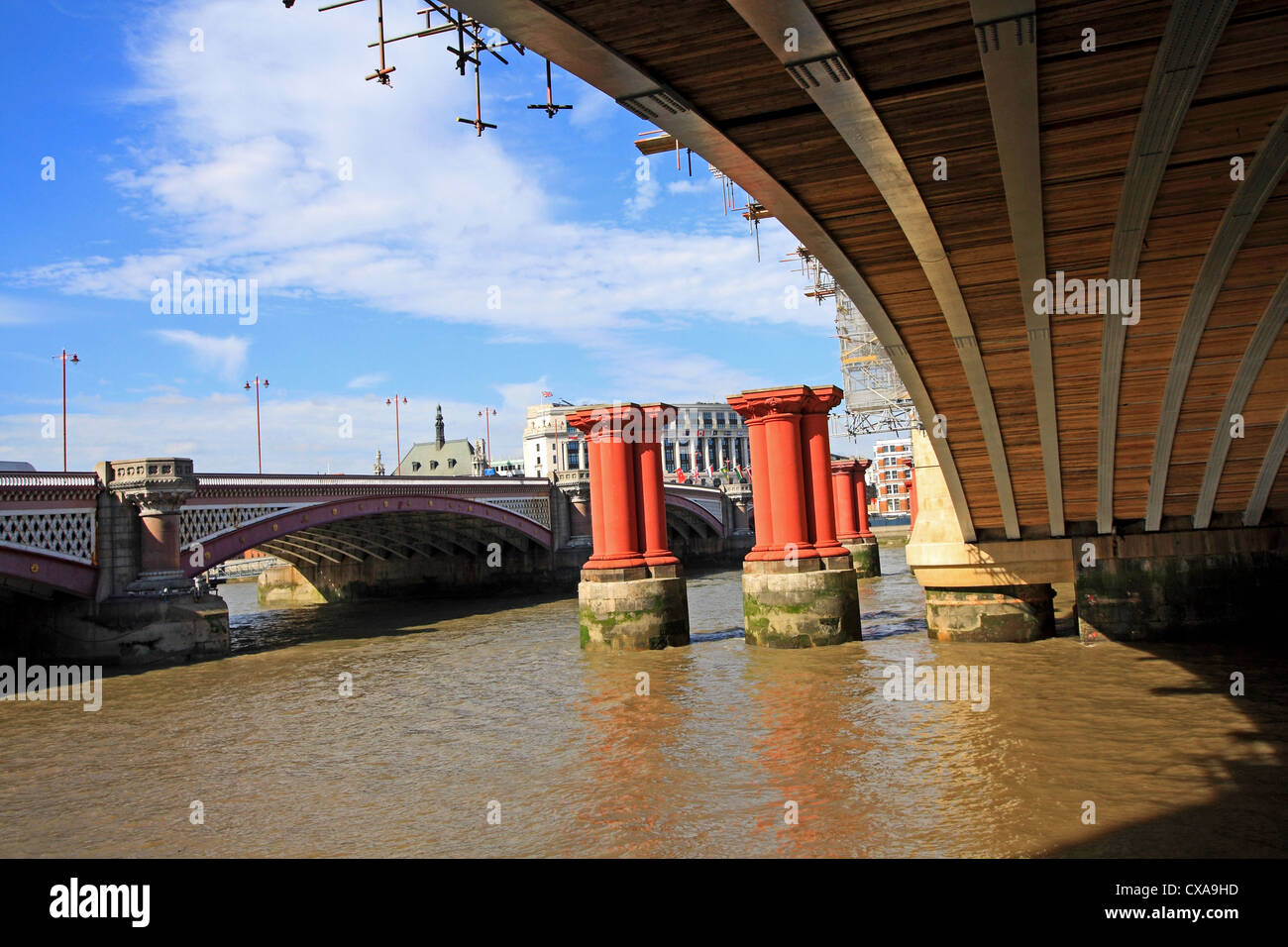 Blackfriars Railway Bridge (1886) with headless columns of old LCDR ...