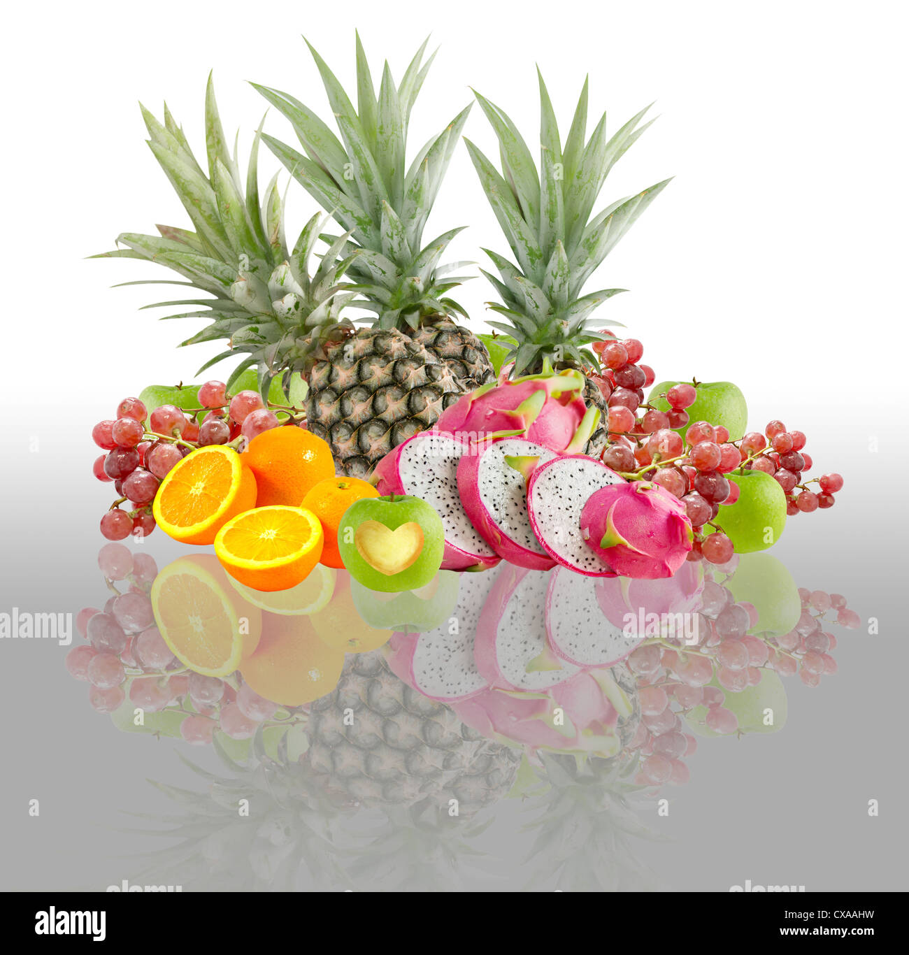 mix of fresh fruits with reflection Stock Photo - Alamy