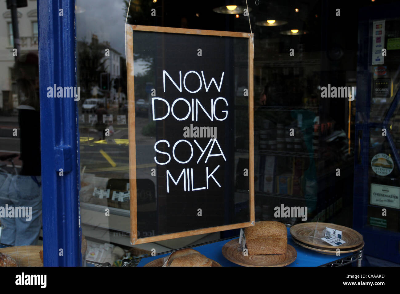 Now doing soya milk sign in a cafe window in Brighton, East Sussex, UK ...