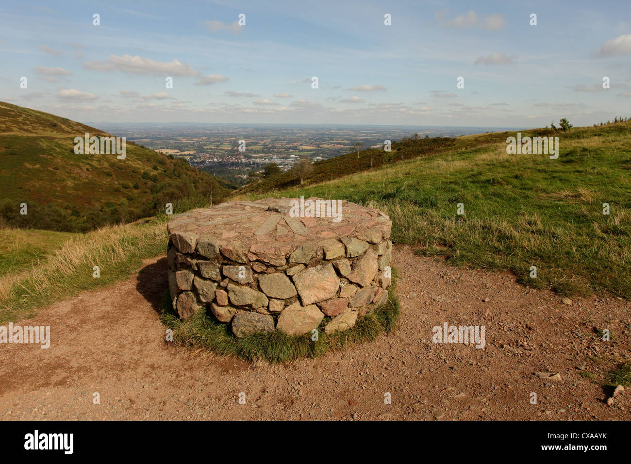 Waymarker in stone on the Malvern Hills Stock Photo - Alamy