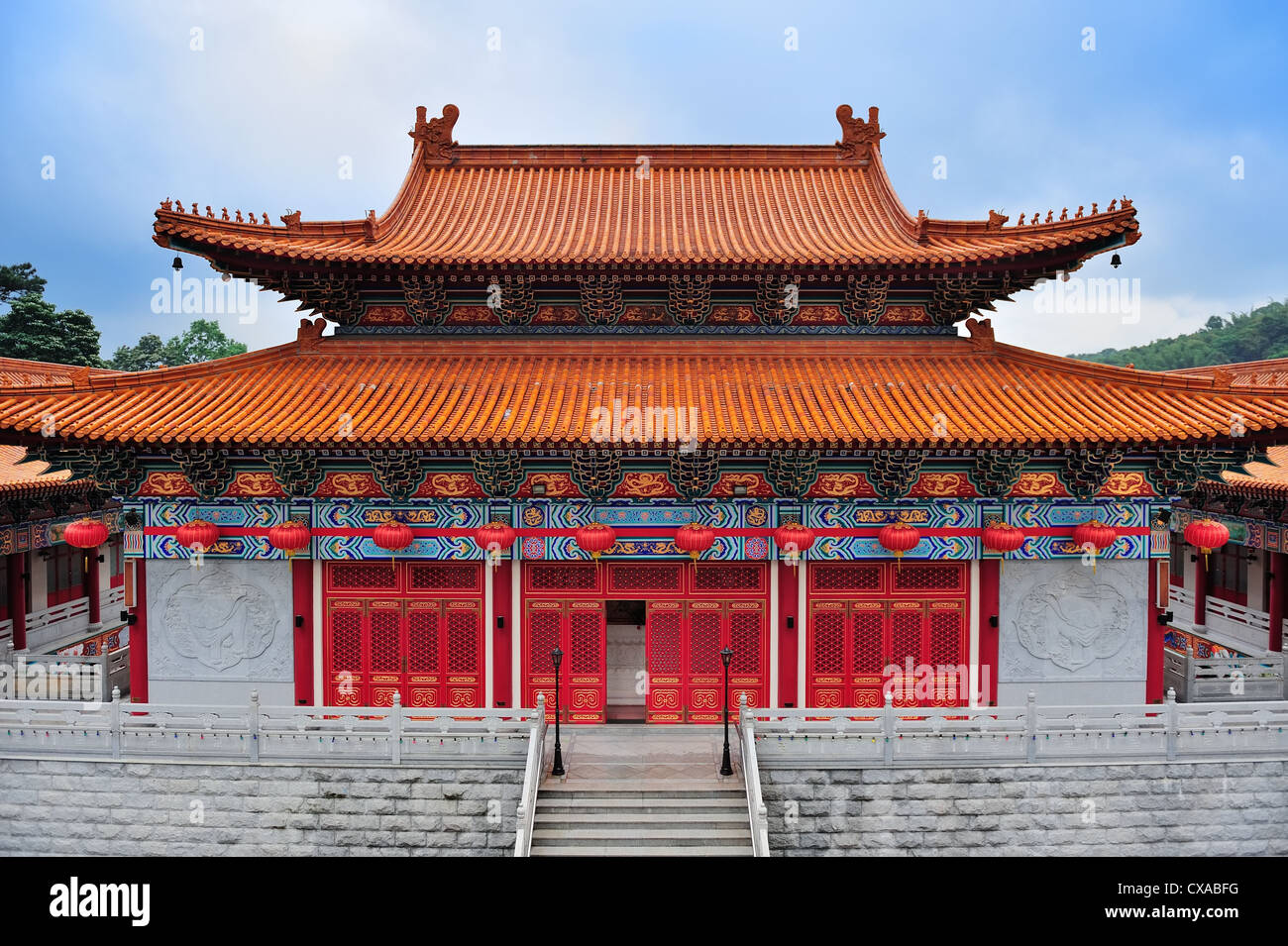 Chinese temple in Hong Kong with pagoda style architecture Stock Photo ...