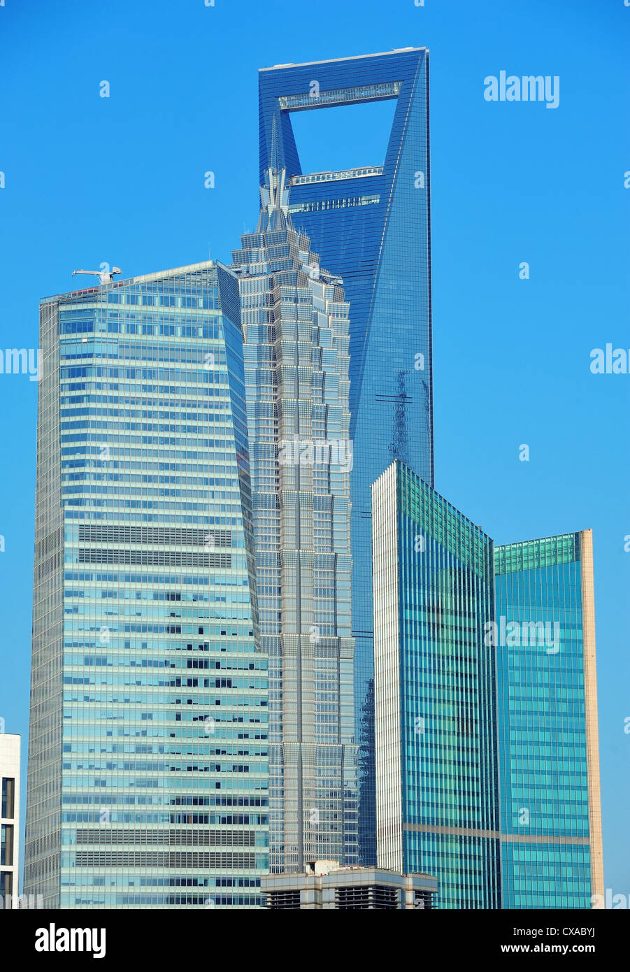 Shanghai urban skyline with blue clear sky over Huangpu River Stock ...