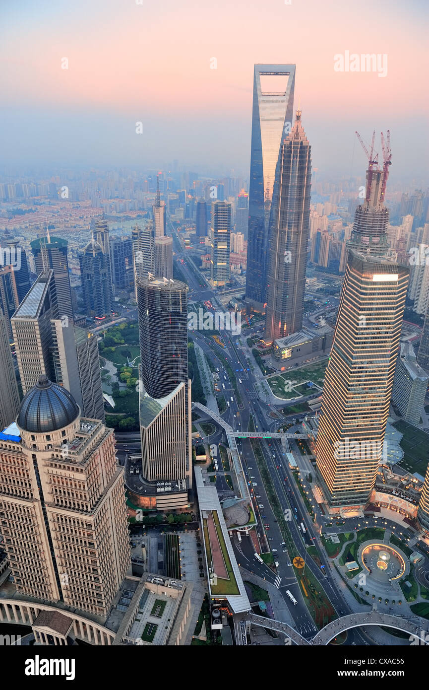 Shanghai aerial view with urban architecture and sunset Stock Photo - Alamy