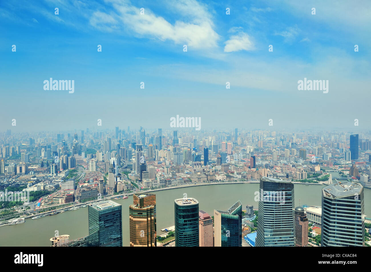 Shanghai city aerial view in the day with blue sky and cloud Stock ...
