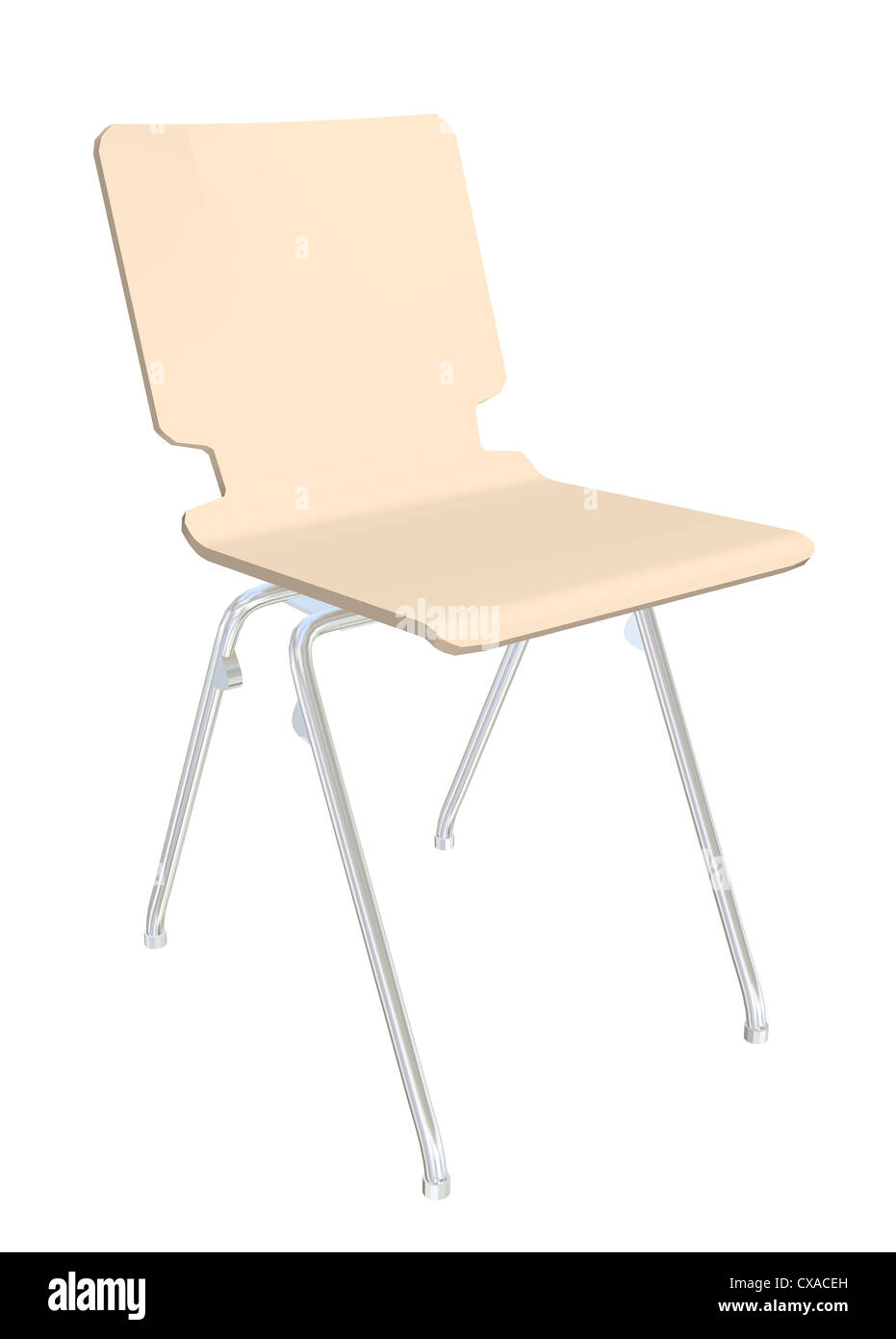 Stackable plastic chair, cream, metal legs, 3D illustration, isolated ...