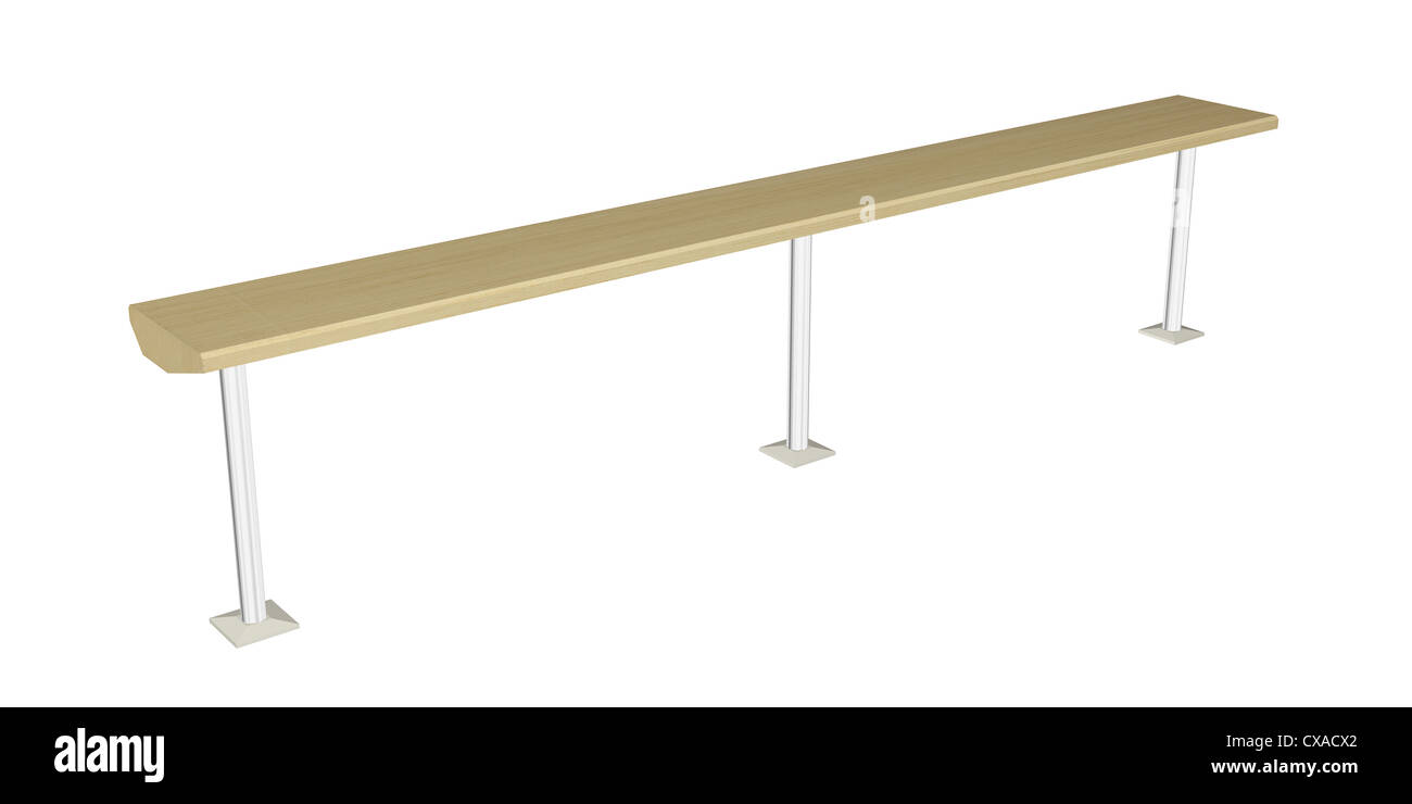 Balance beam or wooden rail, wooden with metal posts, 3D illustration ...