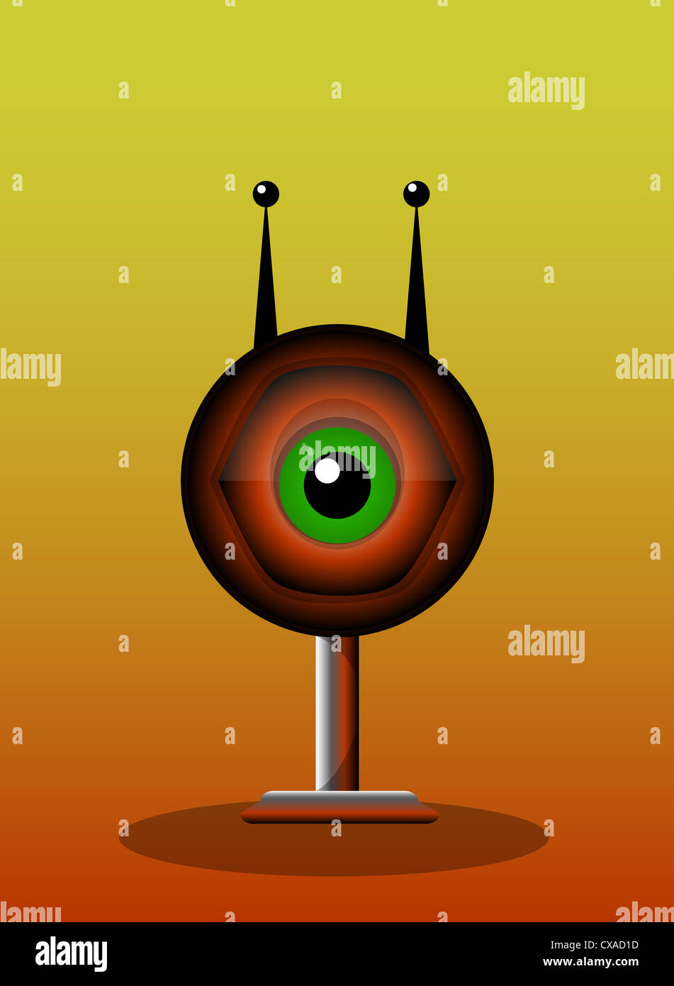 One-Eyed Creature, Red Monster, Big Alien Eye with Antennae and Stand ...