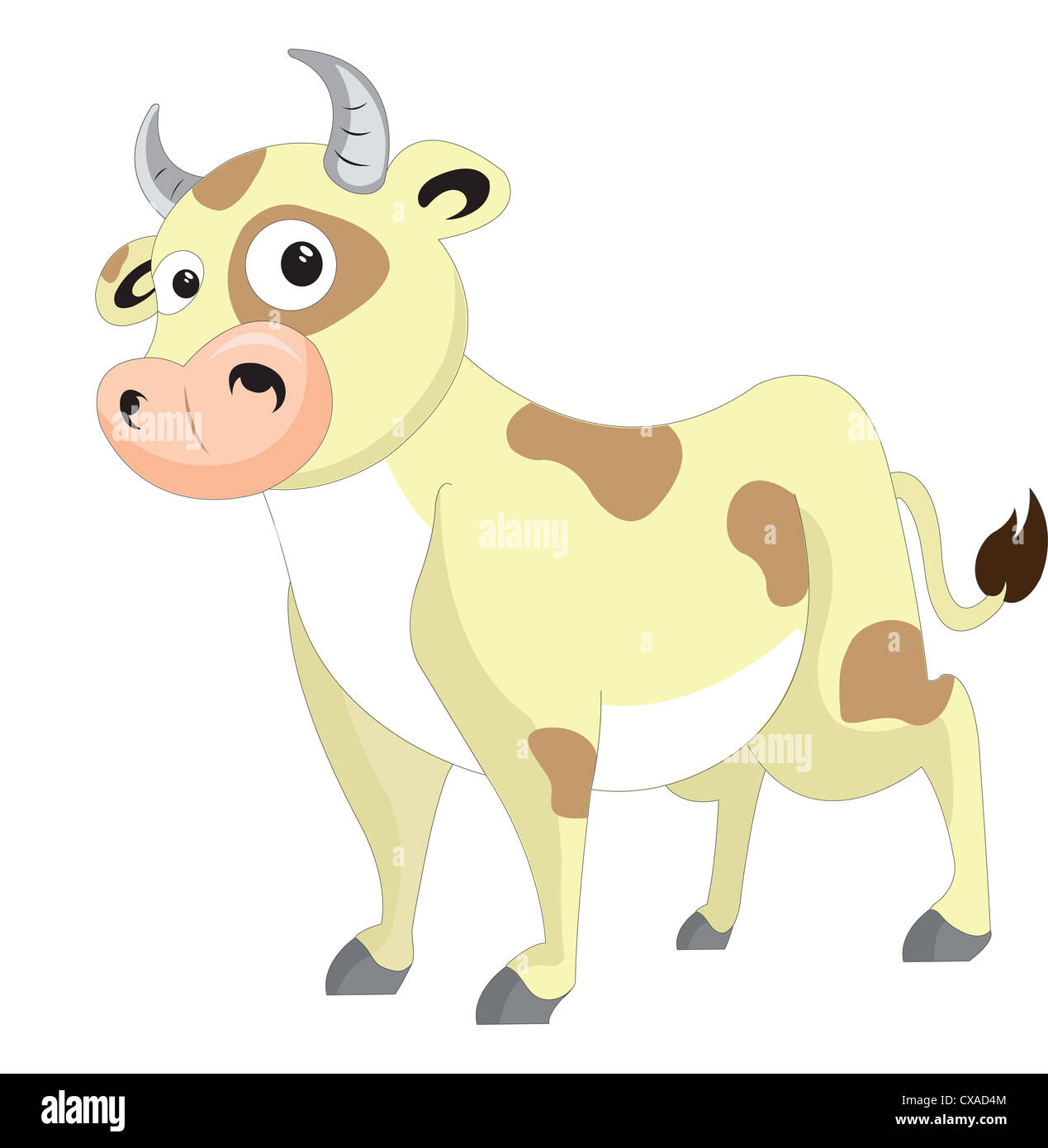 Cute cow, yellow with brown patches, vector illustration Stock Photo ...