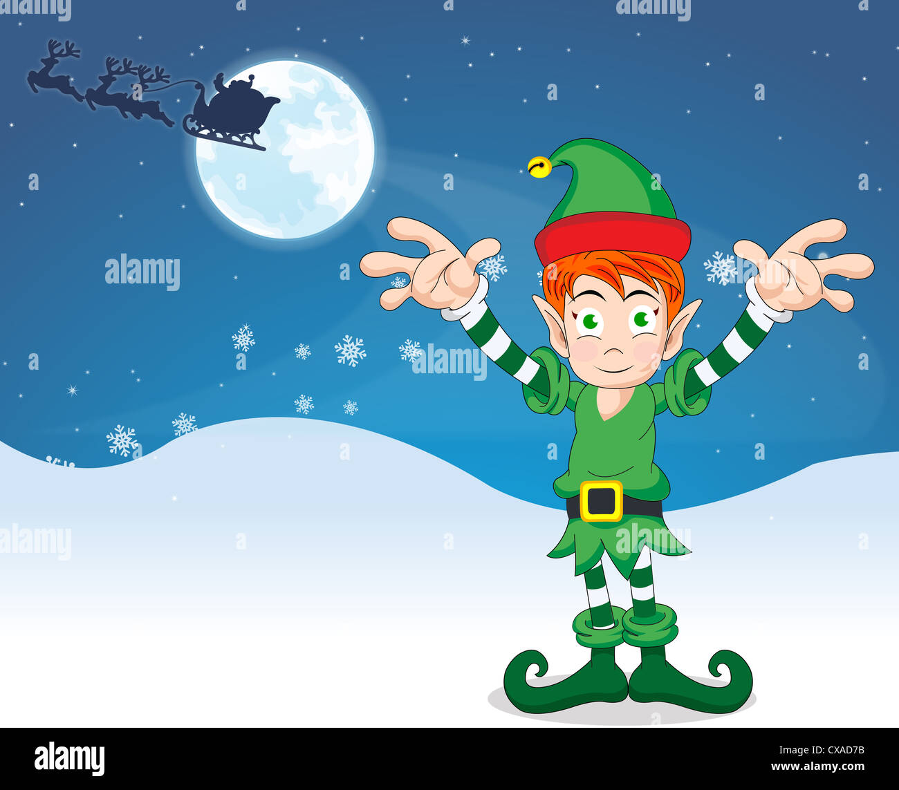 Merry Christmas elf with blue and white background, and santa claus and ...