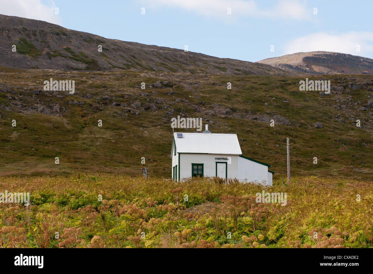 A photograph of the Old houses in the abandoned village of Hesteyri in ...