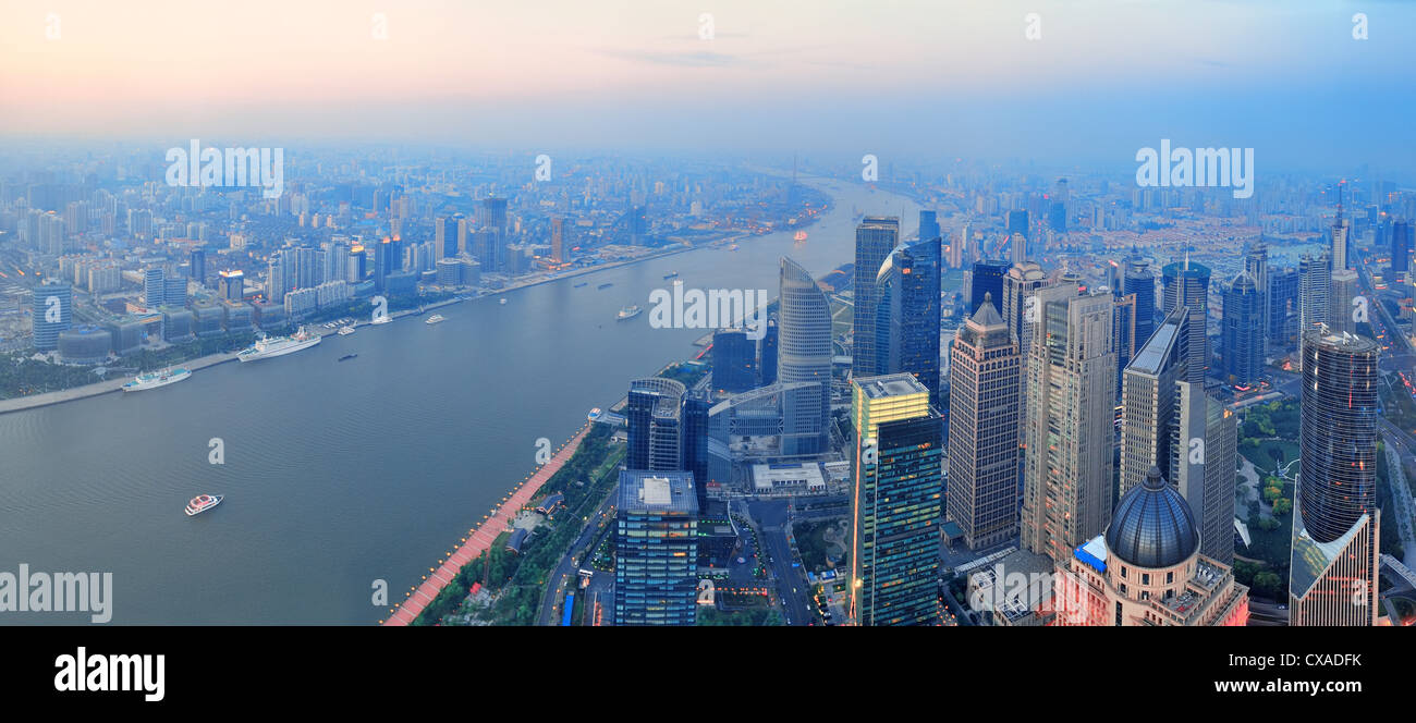 Shanghai aerial view with urban architecture and sunset panorama Stock ...