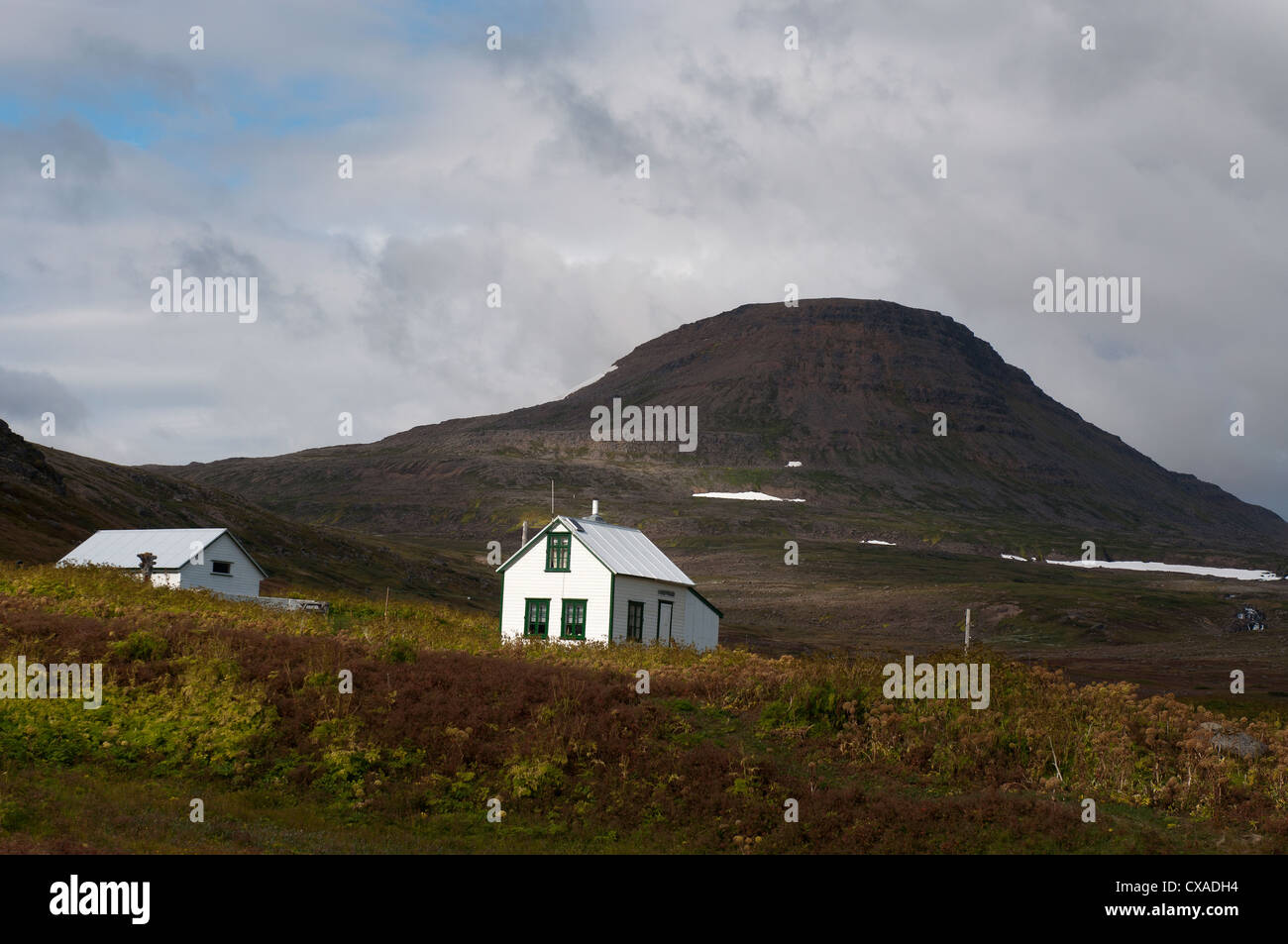 A photograph of the Old houses in the abandoned village of Hesteyri in ...